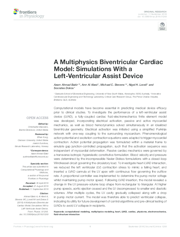 (PDF) A Multiphysics Biventricular Cardiac Model: Simulations With a Left-Ventricular Assist Device