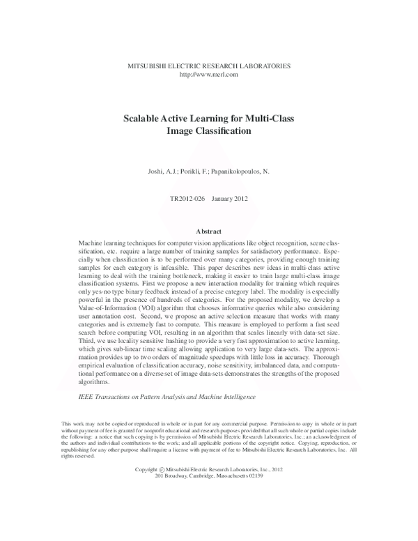 Pdf Scalable Active Learning For Multiclass Image Classification 