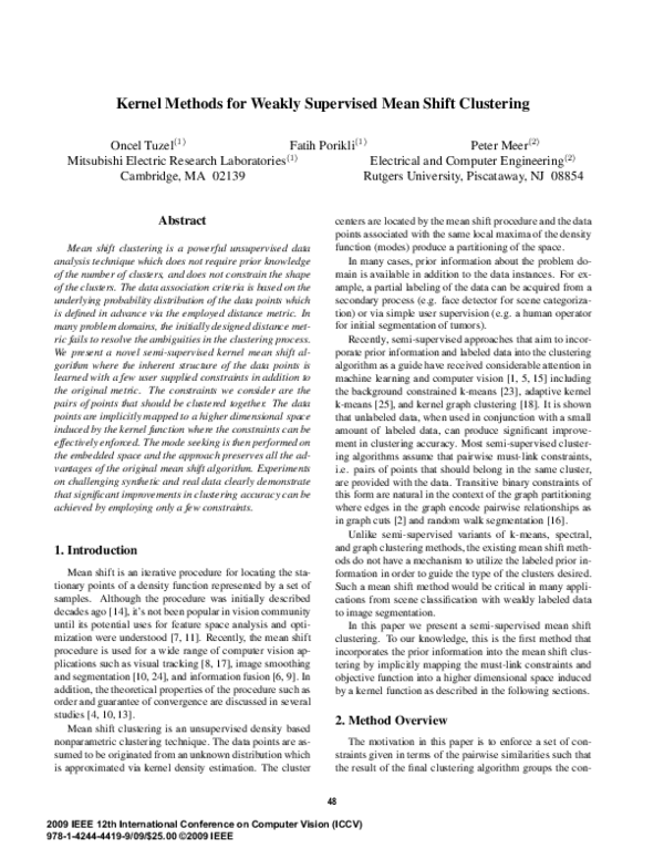Pdf Kernel Methods For Weakly Supervised Mean Shift Clustering