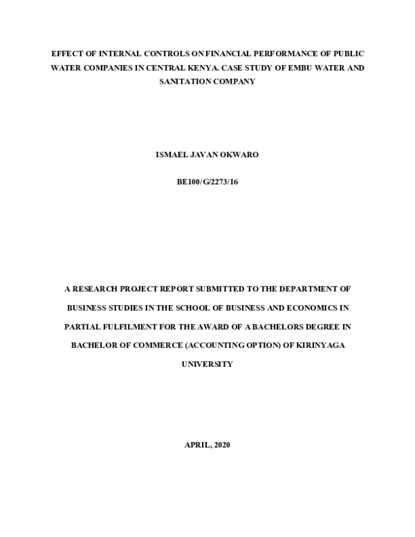 (PDF) Effects of Internal controls on the Financial performance of public water Companies in ...