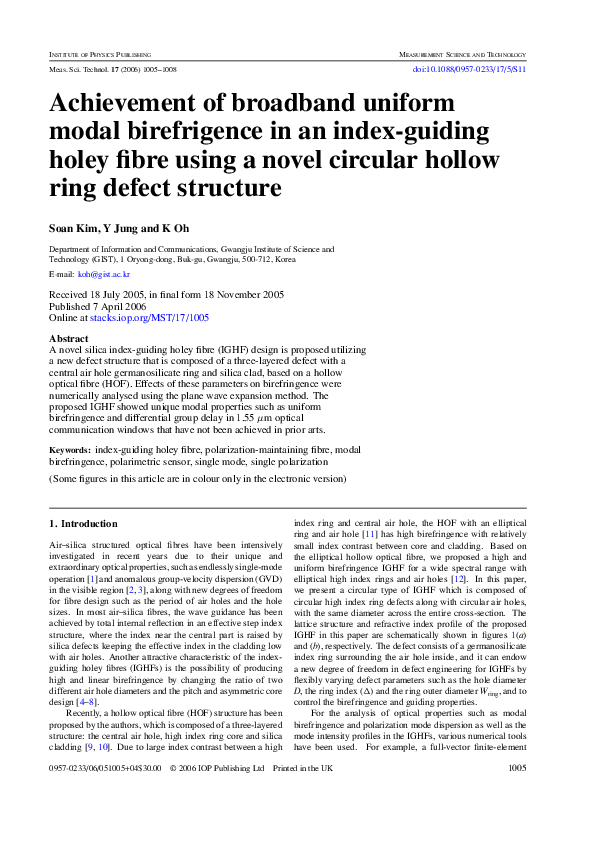 (PDF) Achievement of broadband uniform modal birefrigence in an index ...