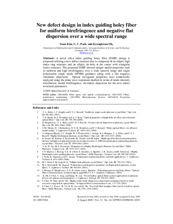 (PDF) New defect design in index guiding holey fiber for uniform ...