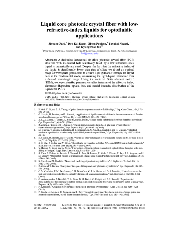 (PDF) Liquid core photonic crystal fiber with low-refractive-index liquids for optofluidic ...
