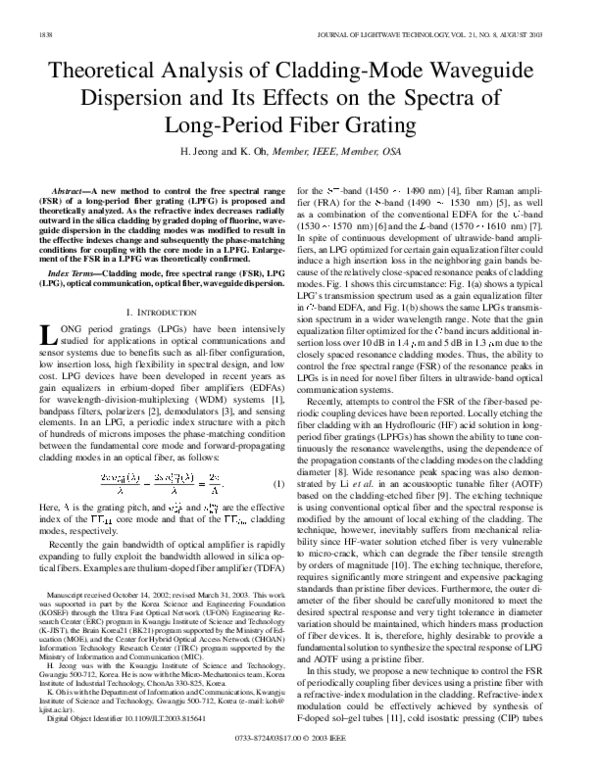 Pdf Theoretical Analysis Of Cladding Mode Waveguide Dispersion And Its Effects On The Spectra