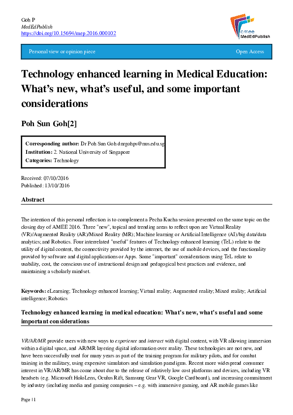 (PDF) Technology enhanced learning in Medical Education: What’s new ...
