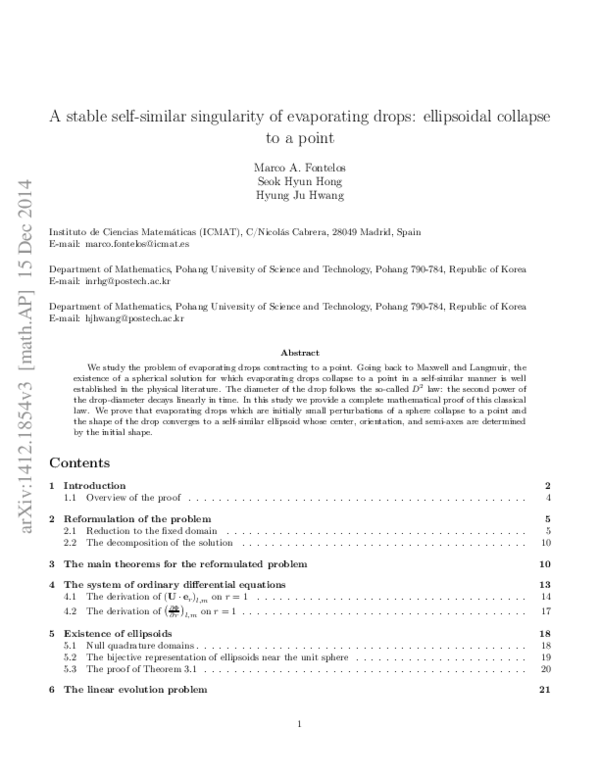 (PDF) A Stable Self-Similar Singularity of Evaporating Drops ...