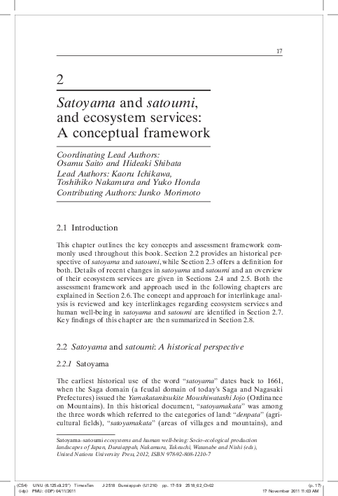 (PDF) Satoyama–satoumi and ecosystem services: A conceptual framework