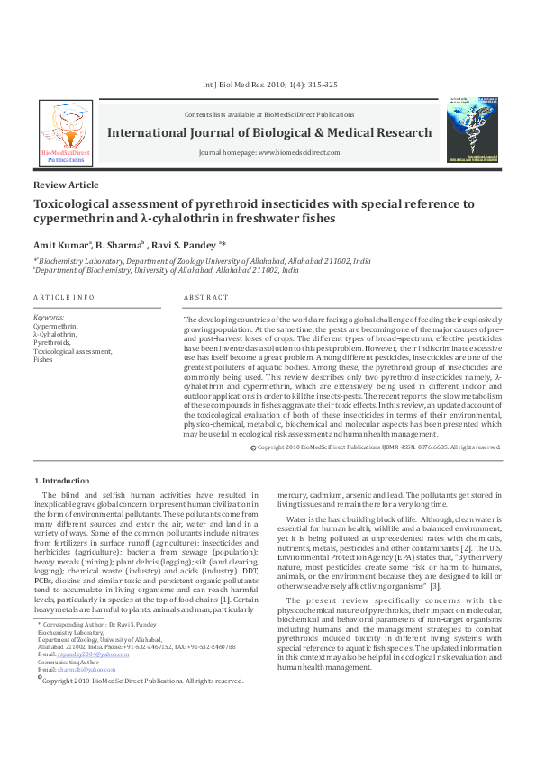 (PDF) Toxicological assessment of pyrethroid insecticides with special reference to cypermethrin ...