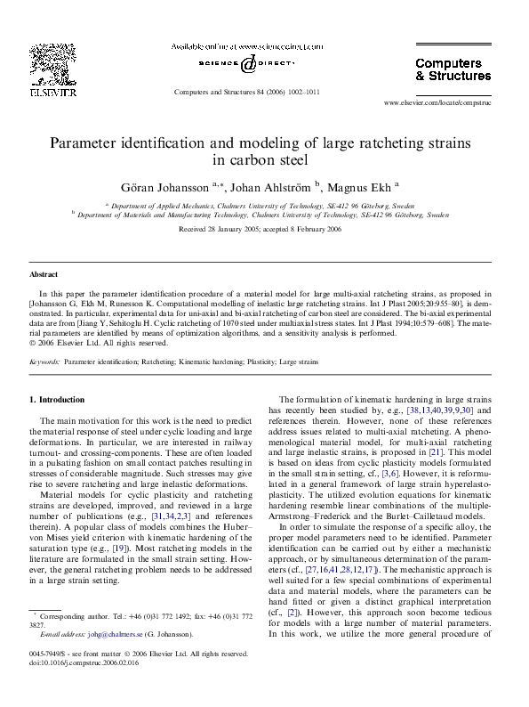 (PDF) Parameter identification and modeling of large ratcheting strains ...
