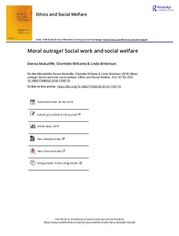 (PDF) Moral outrage! Social work and social welfare