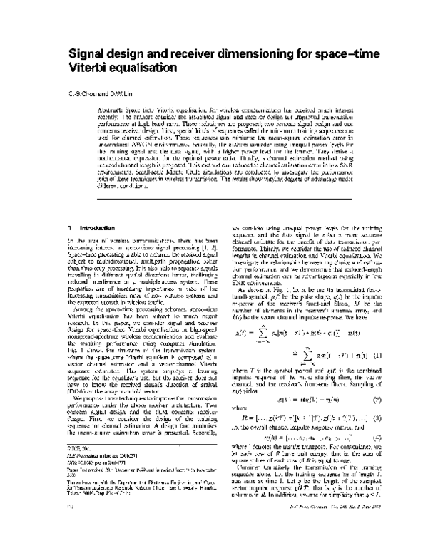 Pdf Signal Design And Receiver Dimensioning For Spacetime Viterbi