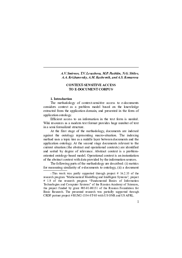 (PDF) Context-sensitive access to e-document corpus