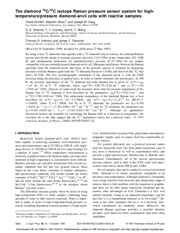 (PDF) The diamond 13 C/ 12 C isotope Raman pressure sensor system for ...