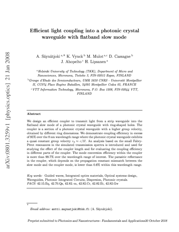 (PDF) Efficient light coupling into a photonic crystal waveguide with ...