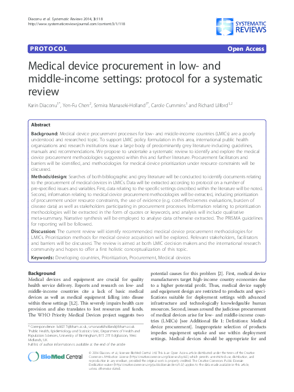 (PDF) Medical device procurement in low- and middle-income settings ...