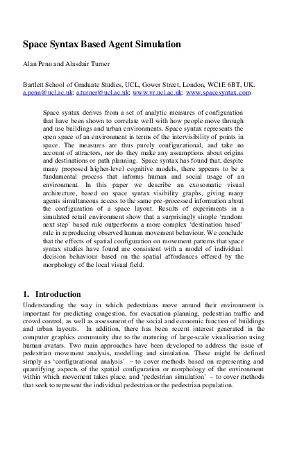 Pdf Space Syntax Based Agent Simulation