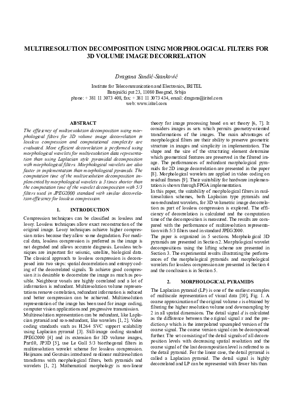 Pdf Multiresolution Decomposition Using Morphological Filters For 3d