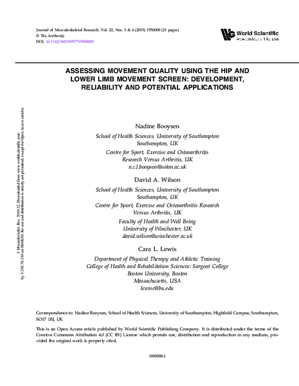 (PDF) Assessing Movement Quality Using the Hip and Lower Limb Movement ...
