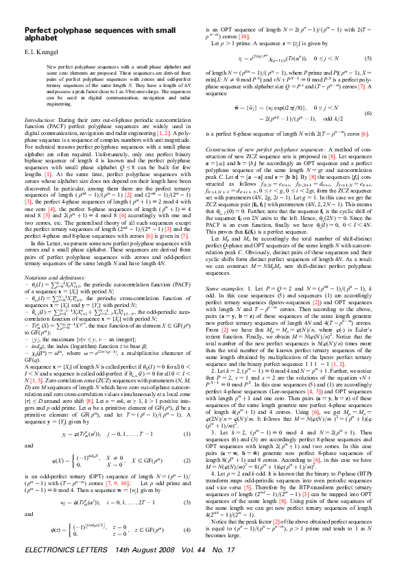 (PDF) Perfect polyphase sequences with small alphabet | Evgeny Krengel - Academia.edu