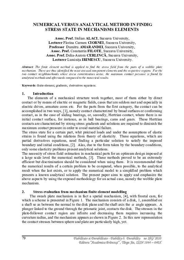 (PDF) Numerical Versus Analytical Method in Findig Stress State in ...