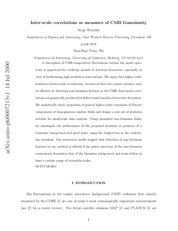 (PDF) Inter-scale correlations as measures of CMB Gaussianity | Sergei Winitzki - Academia.edu