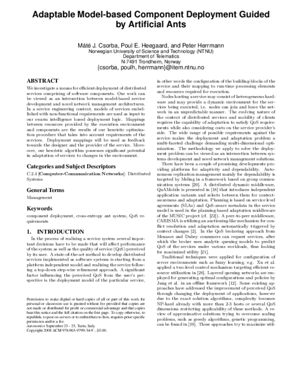 (PDF) Adaptable Model-based Component Deployment Guided by Artificial Ants | Poul Heegaard ...
