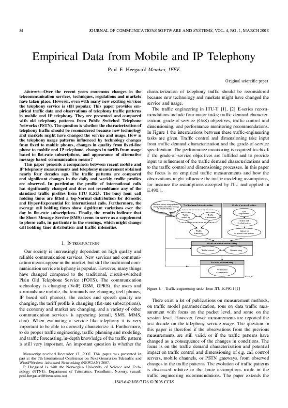 (PDF) Empirical Data from Mobile and IP Telephony | Poul Heegaard ...