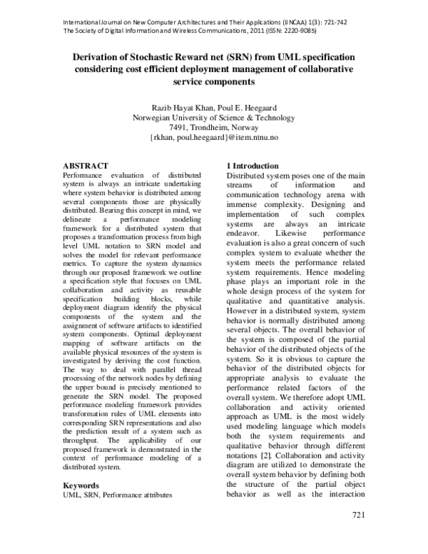 (PDF) Derivation of Stochastic Reward net (SRN) from UML specification considering cost ...