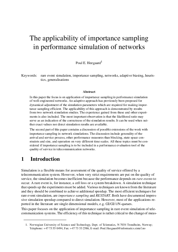 Pdf The Applicability Of Importance Sampling In Performance Simulation Of Networks