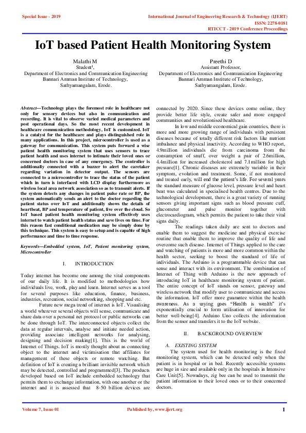 (PDF) IJERT-IoT based Patient Health Monitoring System (PDF) IJERT-IoT based Patient Health Monitoring System