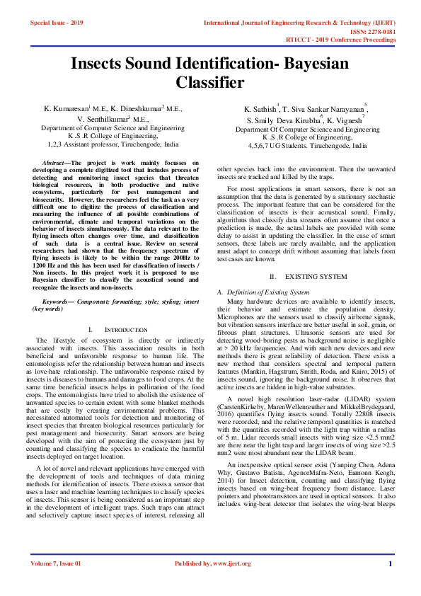 (PDF) IJERT-Insects Sound Identification-Bayesian Classifier | IJERT Journal - Academia.edu