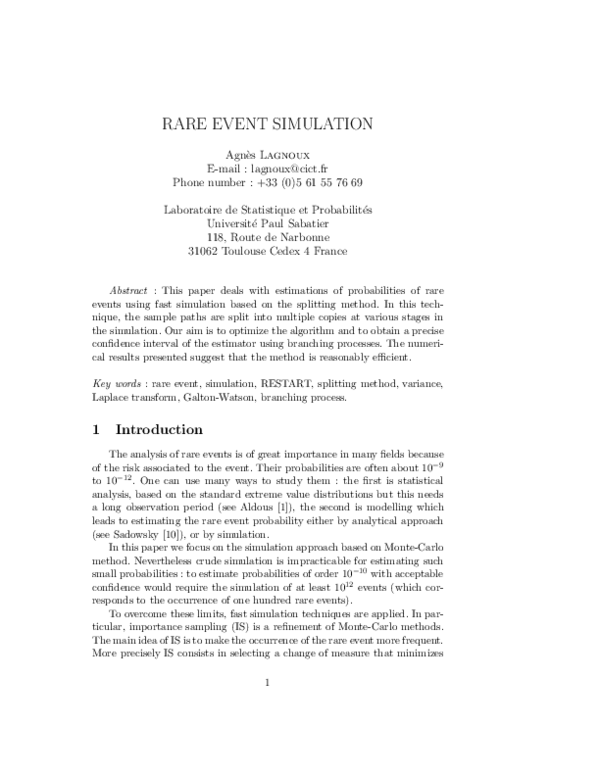 (PDF) Rare Event Simulation | Poul Heegaard - Academia.edu