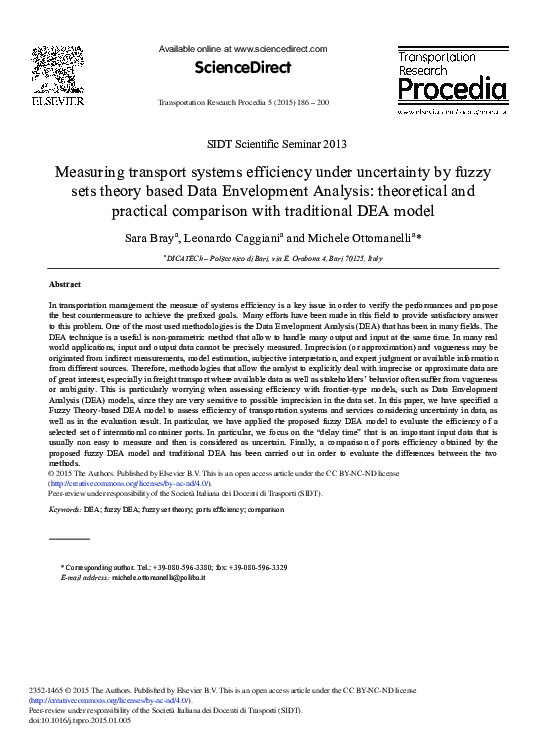 (PDF) Measuring Transport Systems Efficiency Under Uncertainty by Fuzzy Sets Theory Based Data ...