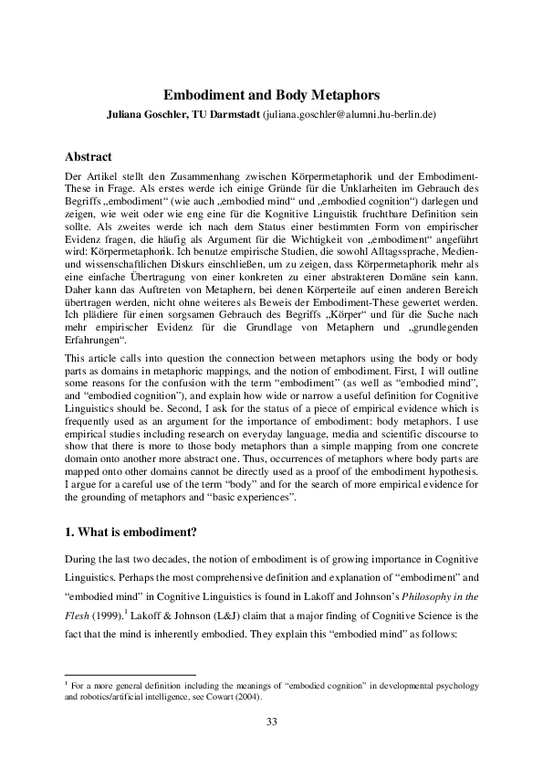 (PDF) Embodiment and body metaphors