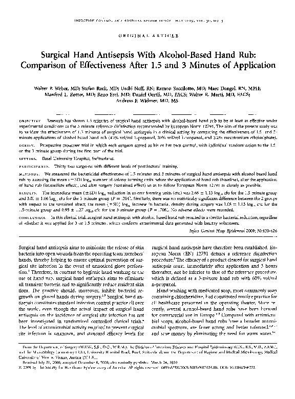 (PDF) Surgical Hand Antisepsis With Alcohol‐Based Hand Rub: Comparison ...
