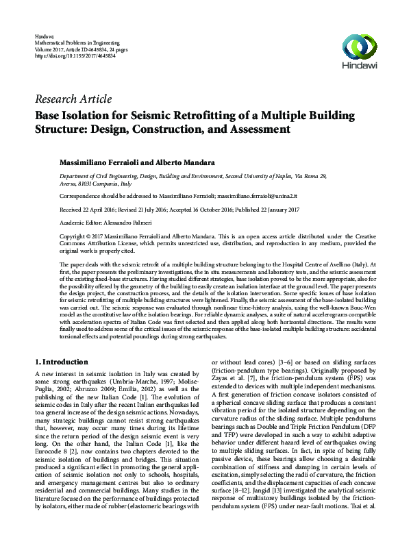 (PDF) Base Isolation for Seismic Retrofitting of a Multiple Building ...