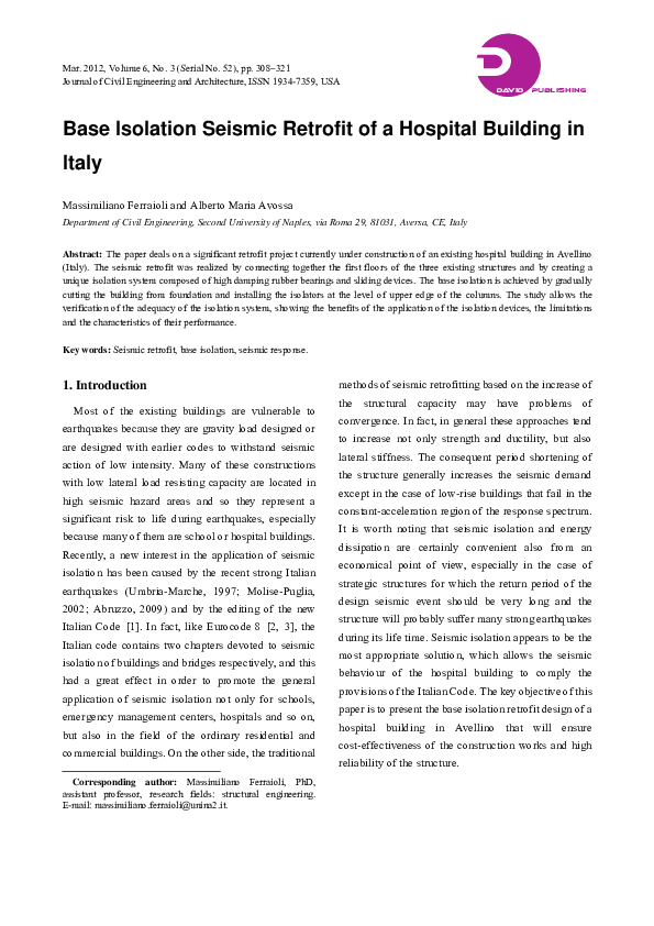 (PDF) Base Isolation Seismic Retrofit of a Hospital Building in Italy