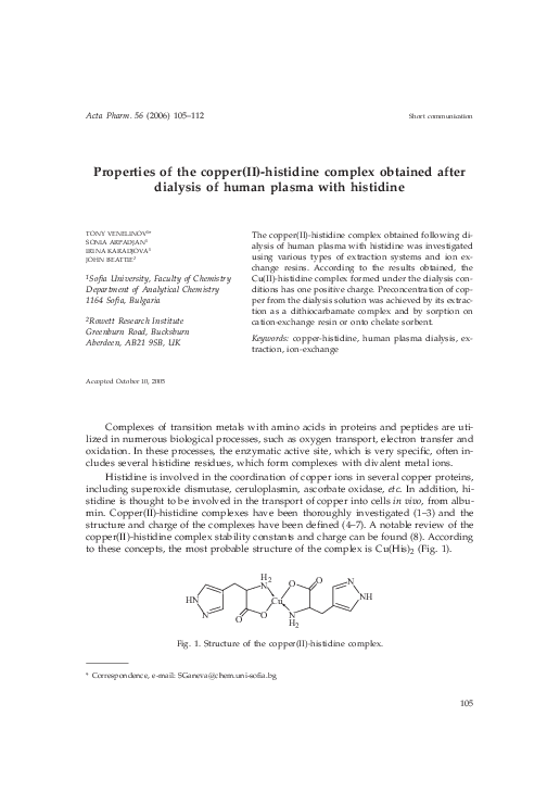 (PDF) Properties of the copper(II)-histidine complex obtained after ...