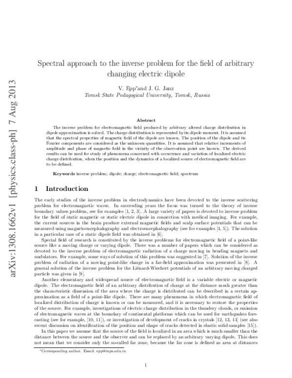 (PDF) Spectral approach to the inverse problem for the field of arbitrary changing electric dipole