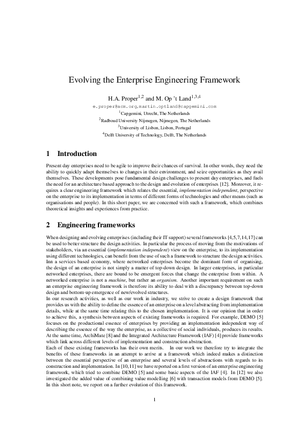 (PDF) Evolving the Enterprise Engineering Framework