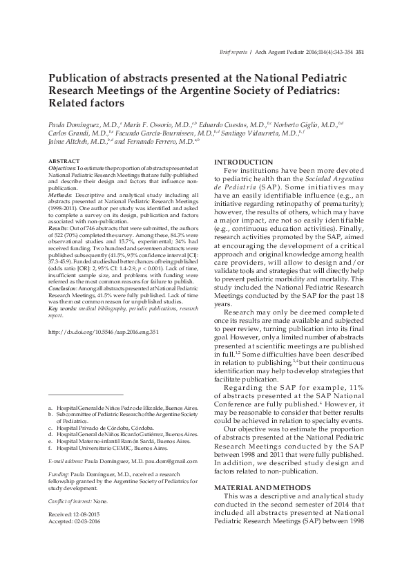 (PDF) [Publication of abstracts presented at the National Pediatric ...