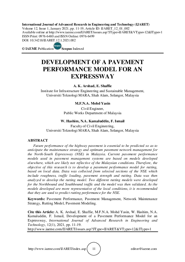 (PDF) DEVELOPMENT OF A PAVEMENT PERFORMANCE MODEL FOR AN EXPRESSWAY