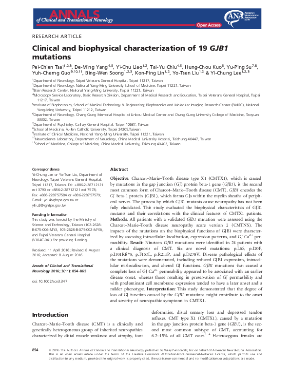 (PDF) Clinical and biophysical characterization of 19 GJB1 mutations