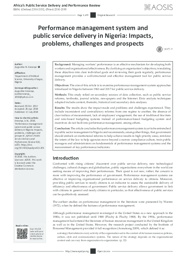 (PDF) Performance management system and public service delivery in ...