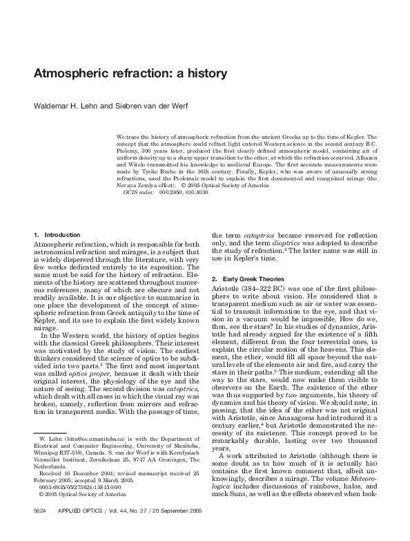 (PDF) Atmospheric refraction: a history