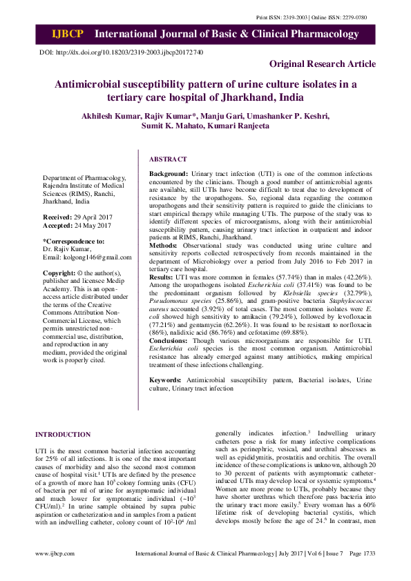 (PDF) Antimicrobial susceptibility pattern of urinary tract isolates of ...
