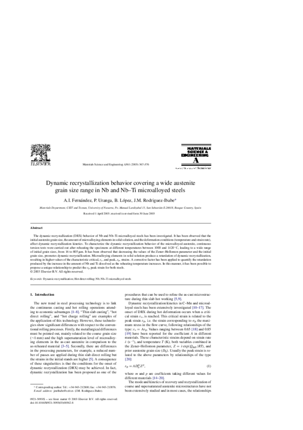 (PDF) Dynamic recrystallization behavior covering a wide austenite grain size range in Nb and Nb ...