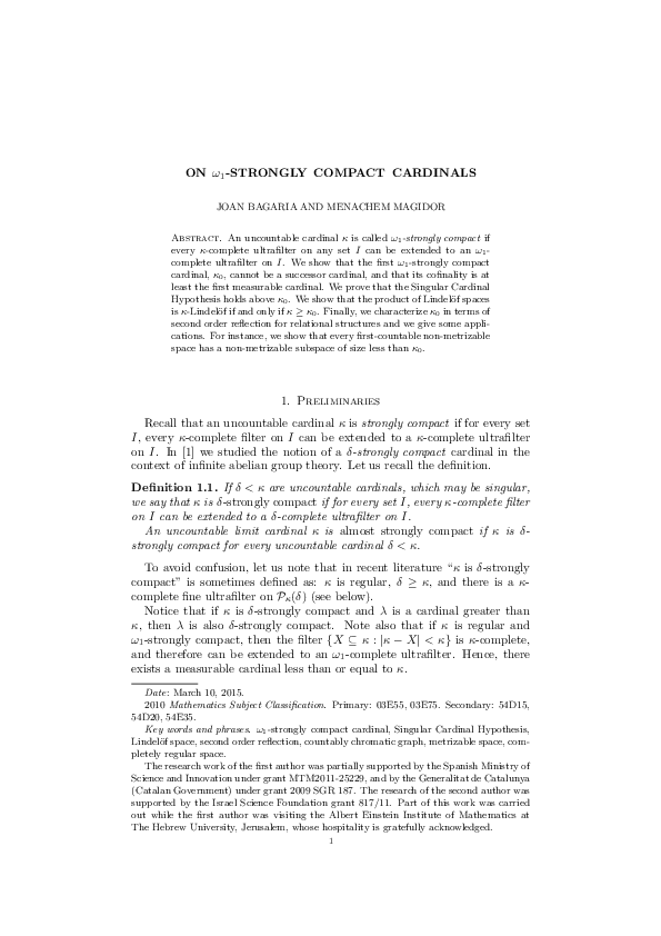 (PDF) ON ${\omega _1}$-STRONGLY COMPACT CARDINALS