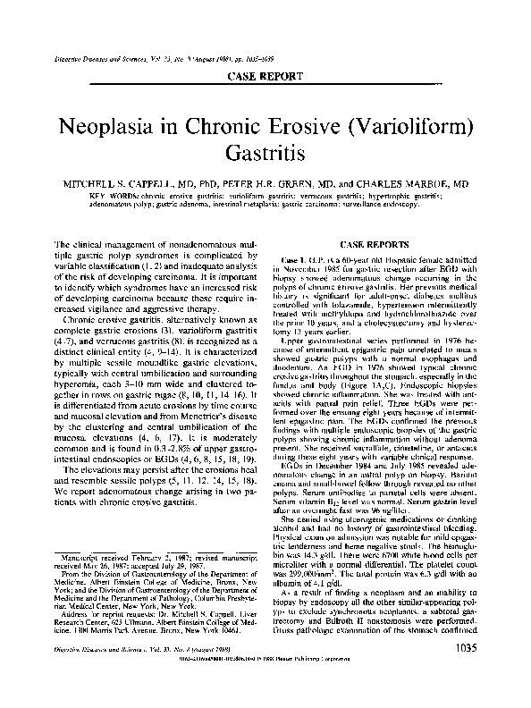 (PDF) Neoplasia in chronic erosive (varioliform) gastritis