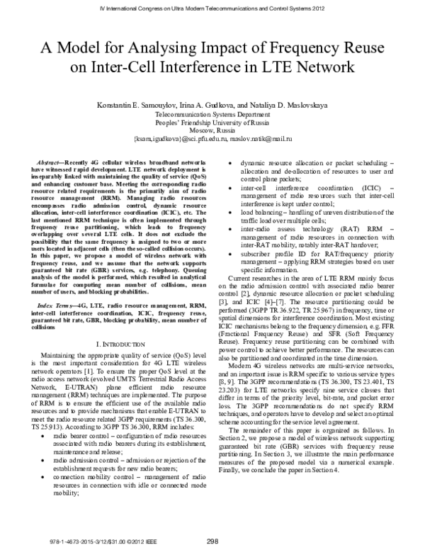 (PDF) A model for analysing impact of frequency reuse on inter-cell interference in LTE network ...